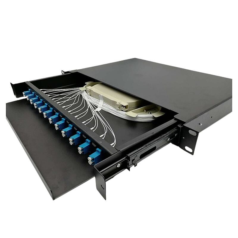 แผงแพทช์ไฟเบอร์ออปติก 1U 12 พอร์ต LC Duplex Optical Fiber Terminal Box