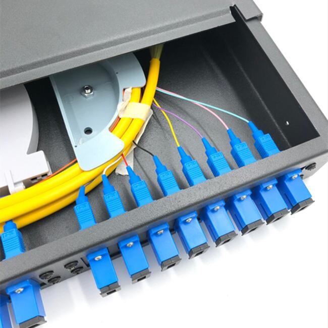 1U แร็คเมาท์ Patch Panel Fiber Optic 19" 24 Core SC LC พร้อมถาดรอง