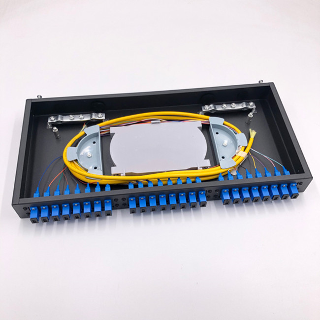 1U แร็คเมาท์ Patch Panel Fiber Optic 19" 24 Core SC LC พร้อมถาดรอง